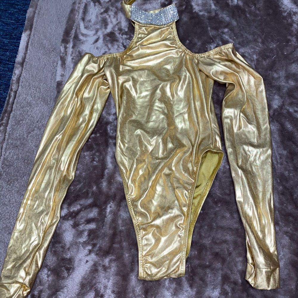 Gold Bodysuit With Rhinestone Choker - Gem